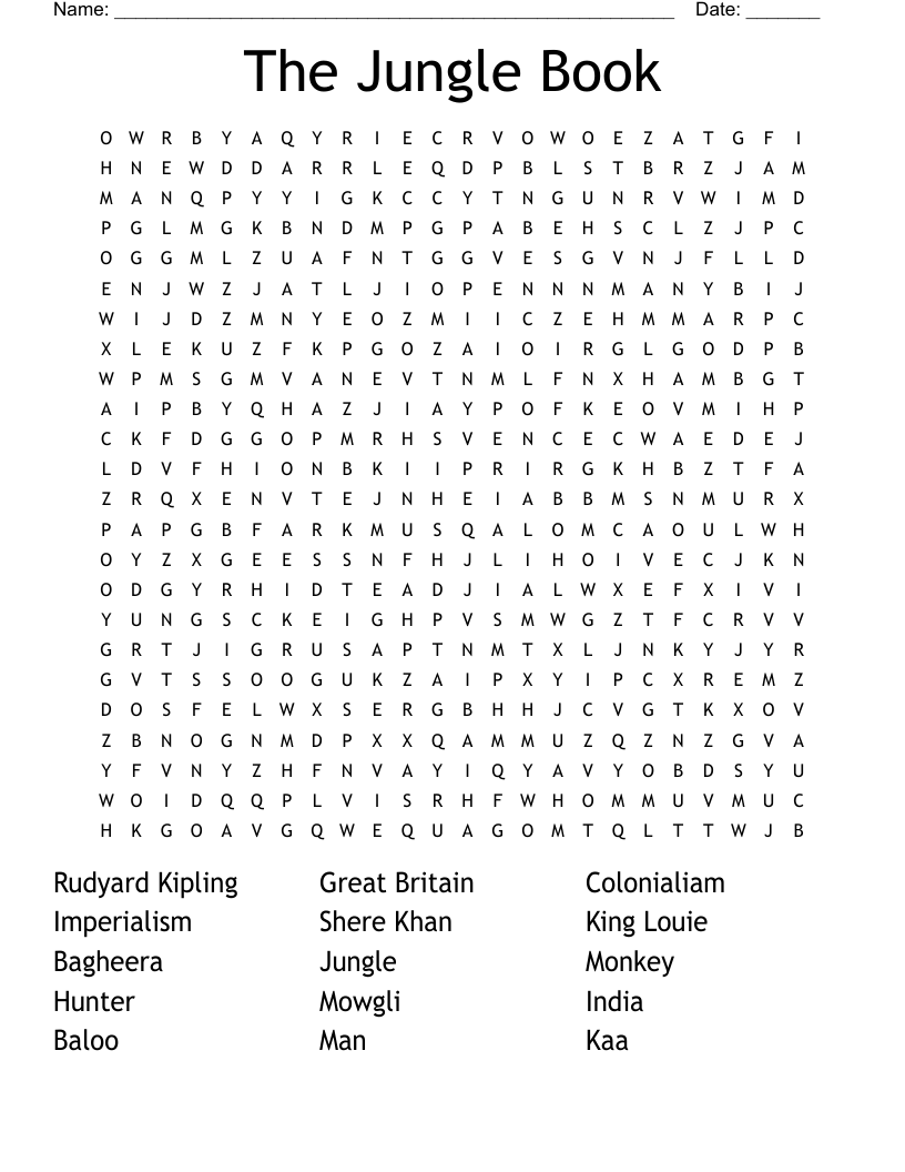 Jungle Animals Word Search Monster Word Search Jungle Animal Word