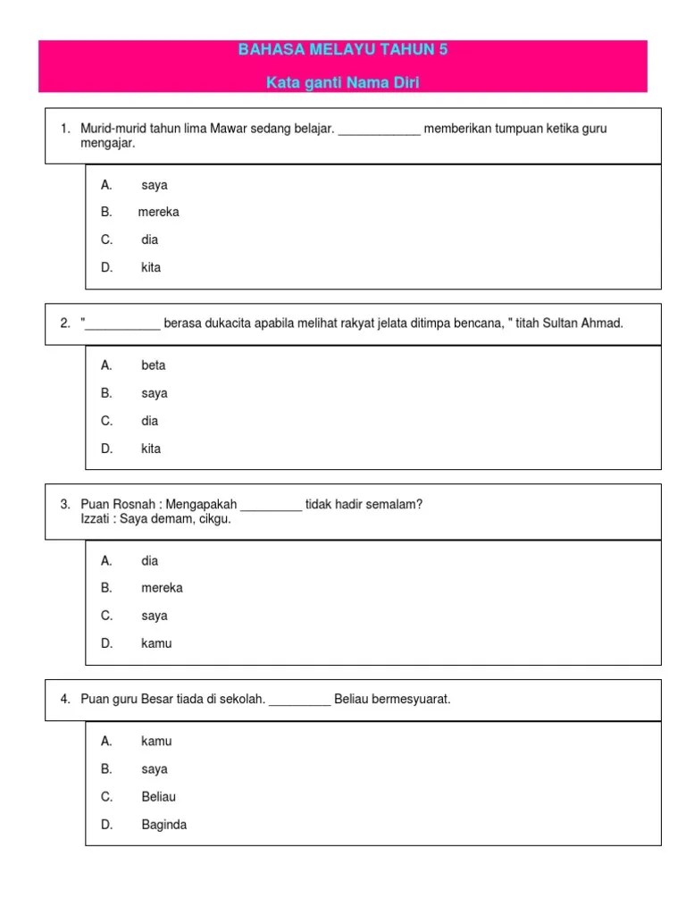 Latihan Kata Ganti Nama Bahasa Arab Kata Ganti Nama Dalam Mmaudit