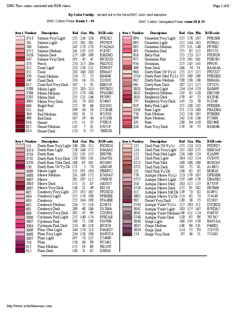 97 Embroidery Thread Colors Chart Svg Helmuth Projects