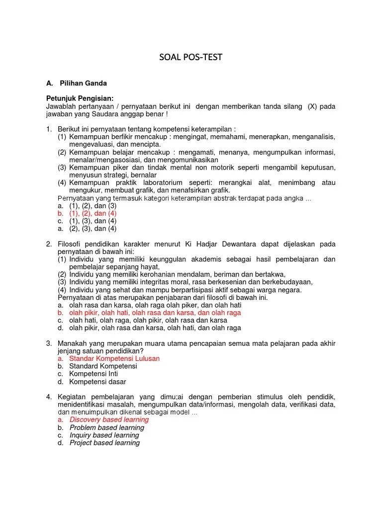 Contoh Soal Pre Test Dan Post Test Sd Soal Btcls Dan Jawaban Adapun