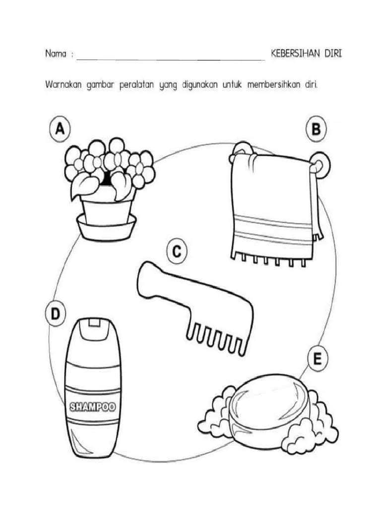 Lembaran Kerja Gambar Mewarna Kebersihan Diri Latihan Mewarna Tema