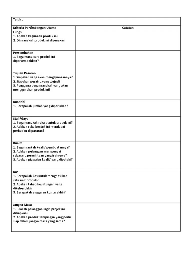 Contoh Projek Brief Rbt Tingkatan 1 Borang Brief Pdf Colt Robel