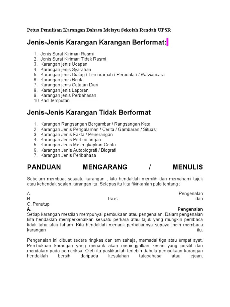 Jenis Jenis Karangan Bahasa Melayu Contoh Karangan Bahasa Melayu Spm