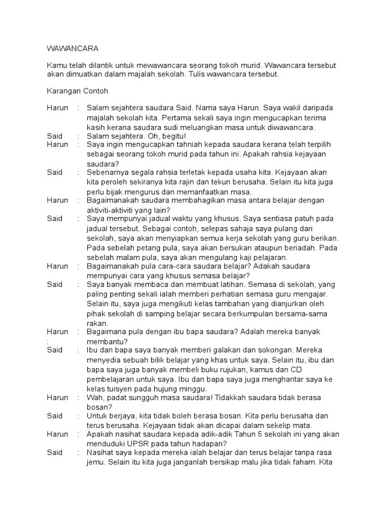 Contoh Karangan Wawancara Karangan Jenis Wawancara Format Dan Contoh