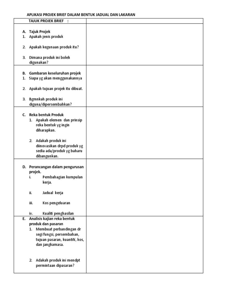 Borang Projek Brief Rbt Tingkatan 3 Borang Rbt 1 Worksheet Rebekah