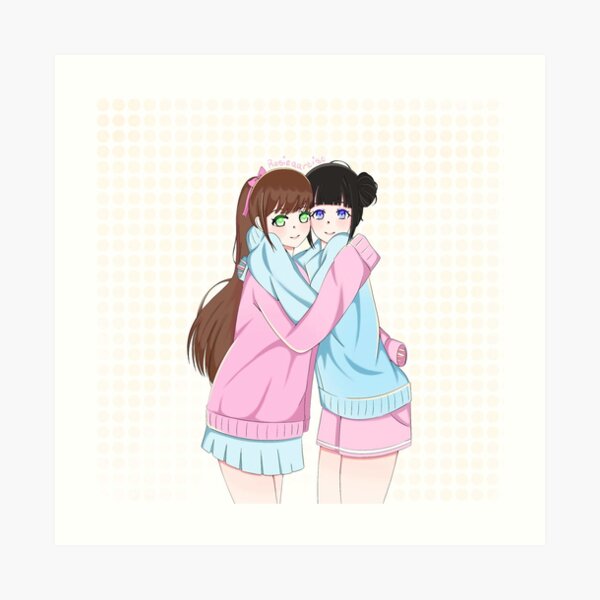 Friendship Two Anime Girls Hugging Two Anime Blue Girl Hugging Render