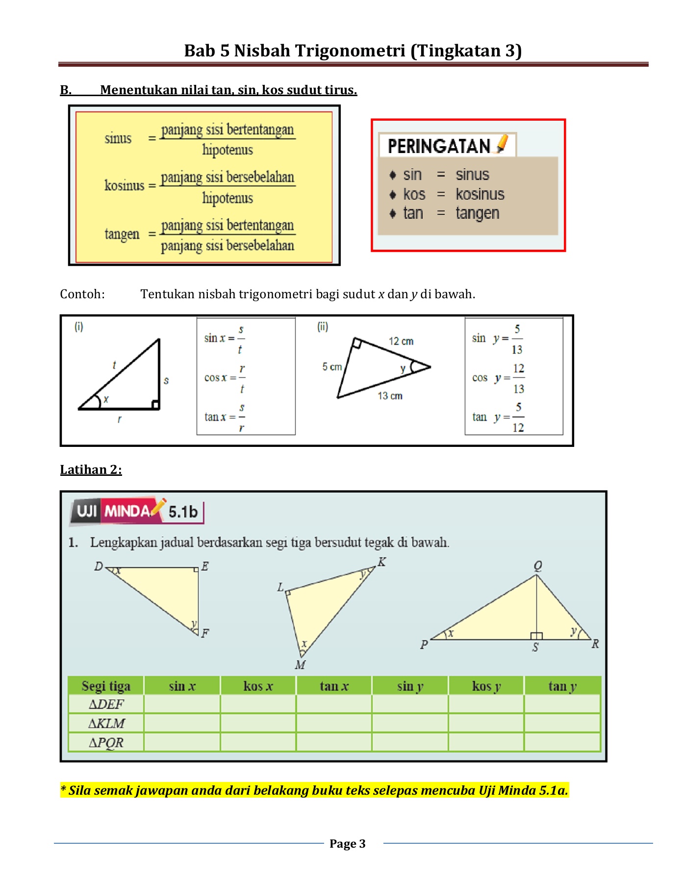 Nota Nisbah Trigonometri Tingkatan 3 Soalan Matematik Tingkatan 1