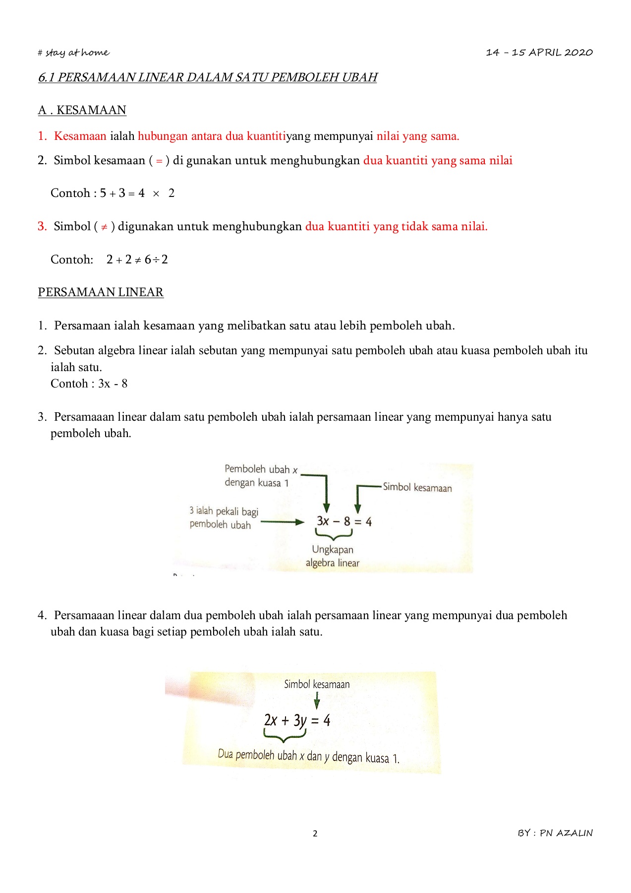 Soalan Persamaan Linear Tingkatan 1 Persamaan Linear Serentak Pdf