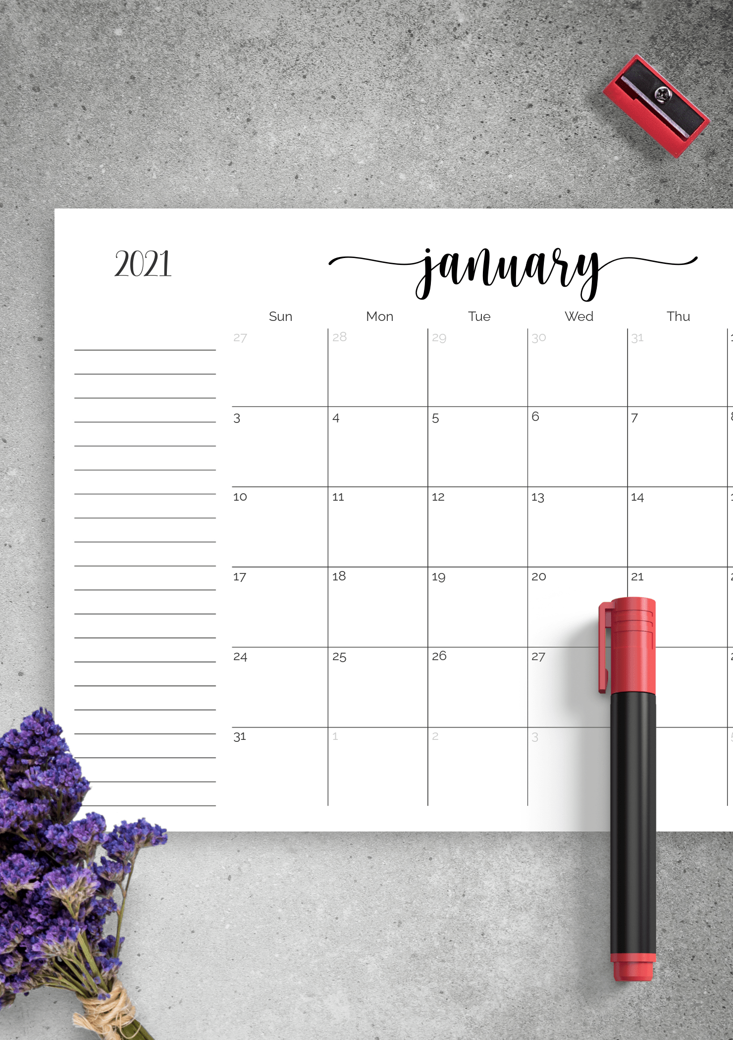 Printable Calendar With Notes Printable Word Searches