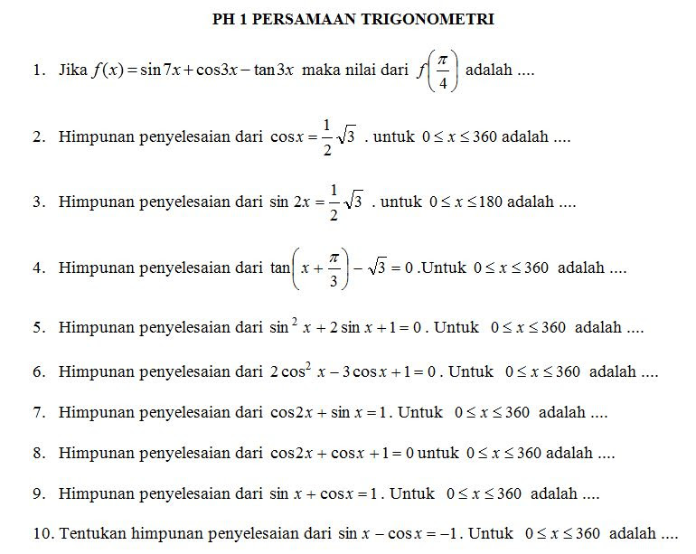 Contoh Soal Pertidaksamaan Trigonometri Kelas 11 Kurikulum 2013