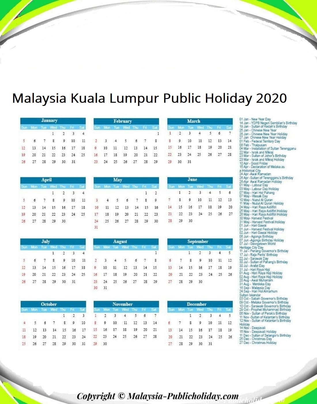 2022 Calendar Printable With Holidays Malaysia Calendar 2022 Calendar