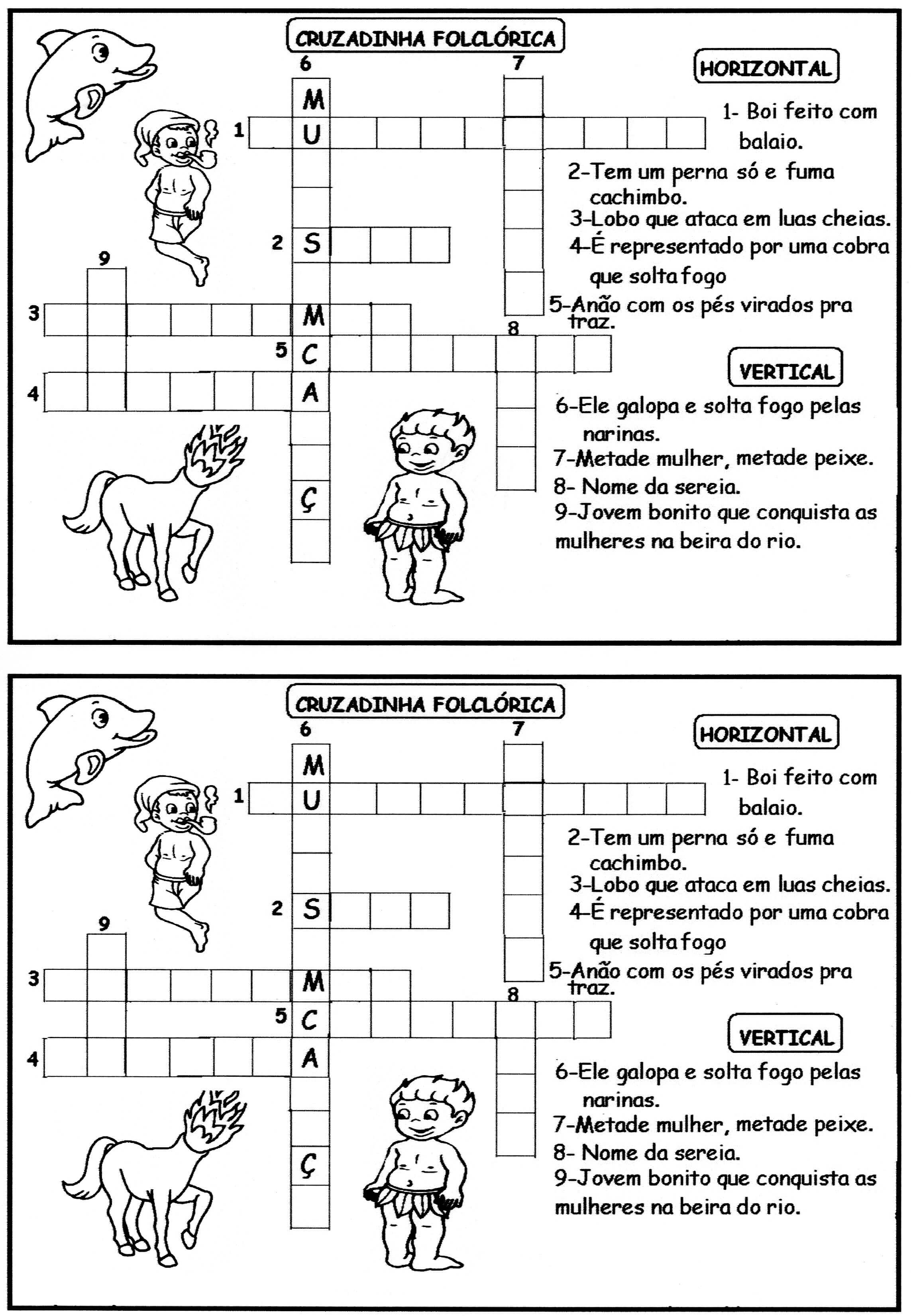 Cruzadinha Do Folclore Para Preencher · Alfabetização Blog