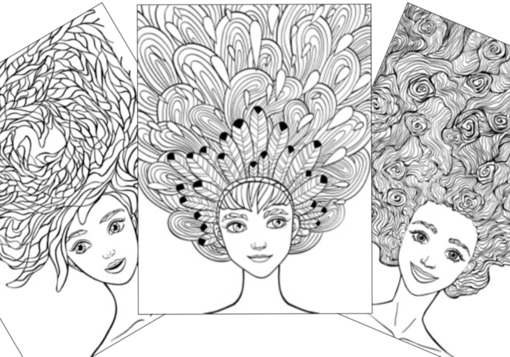 10 Crazy Hair Adult Coloring Pages