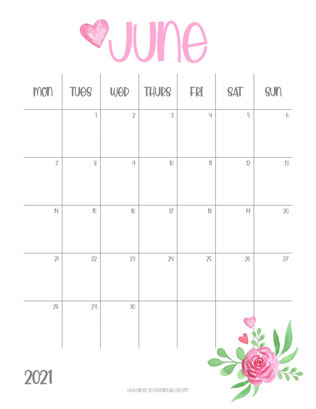 Free Printable 2021 Pink Floral Monthly Calendars