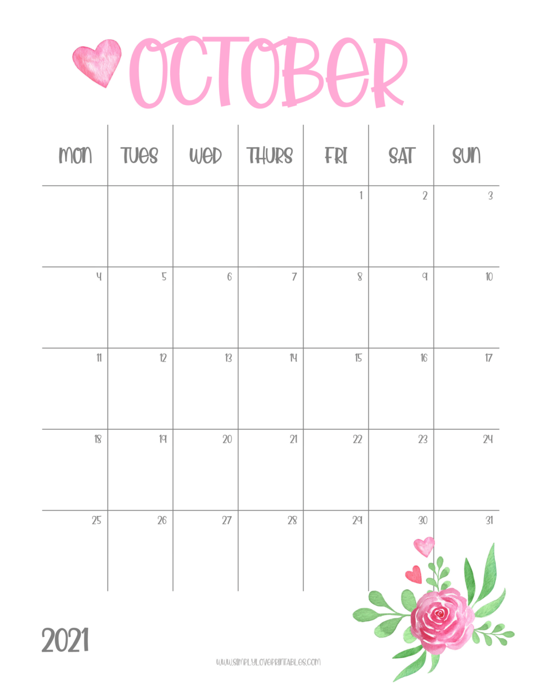 Free Printable 2021 Pink Floral Monthly Calendars