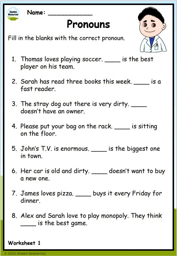 Worksheet Pronouns Grade 2 Possessive Pronouns Grades 5 6 Printable