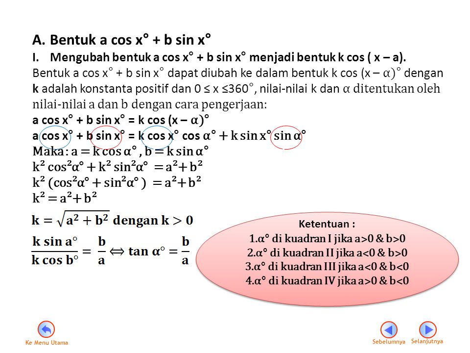 Soal Persamaan Trigonometri Bentuk K Cos X A Contoh Soal Persamaan