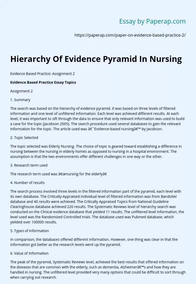 Melnyks Hierarchy Of Evidence Implementing And Sustaining Evidence