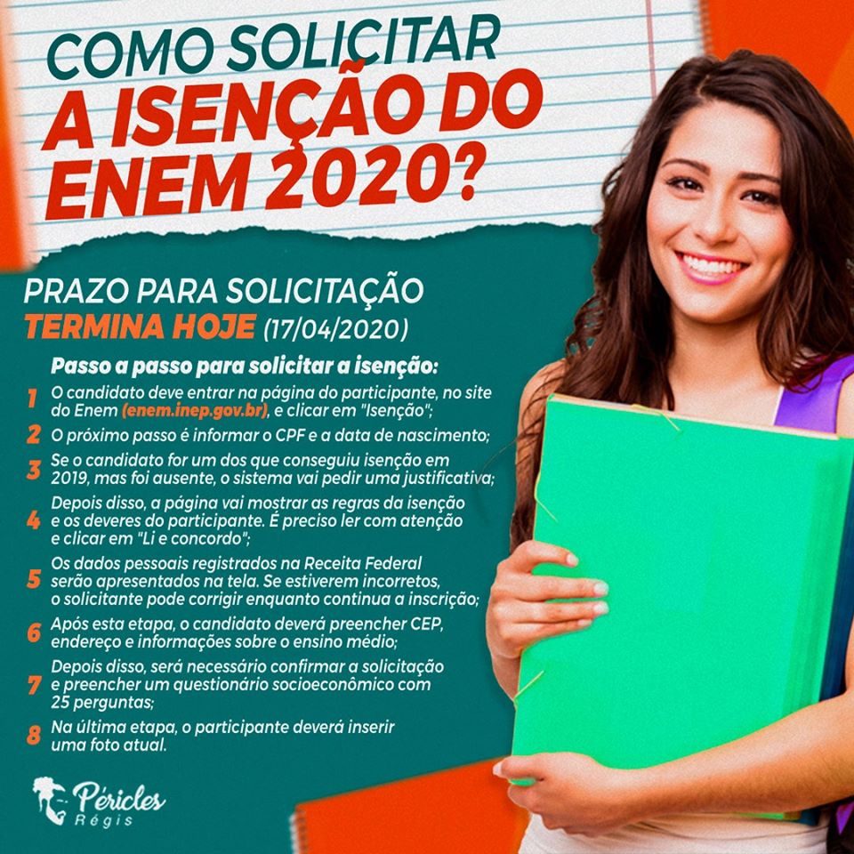 Como Solicitar A Isenção Do Enem 2020 Vereador PÉricles RÉgis