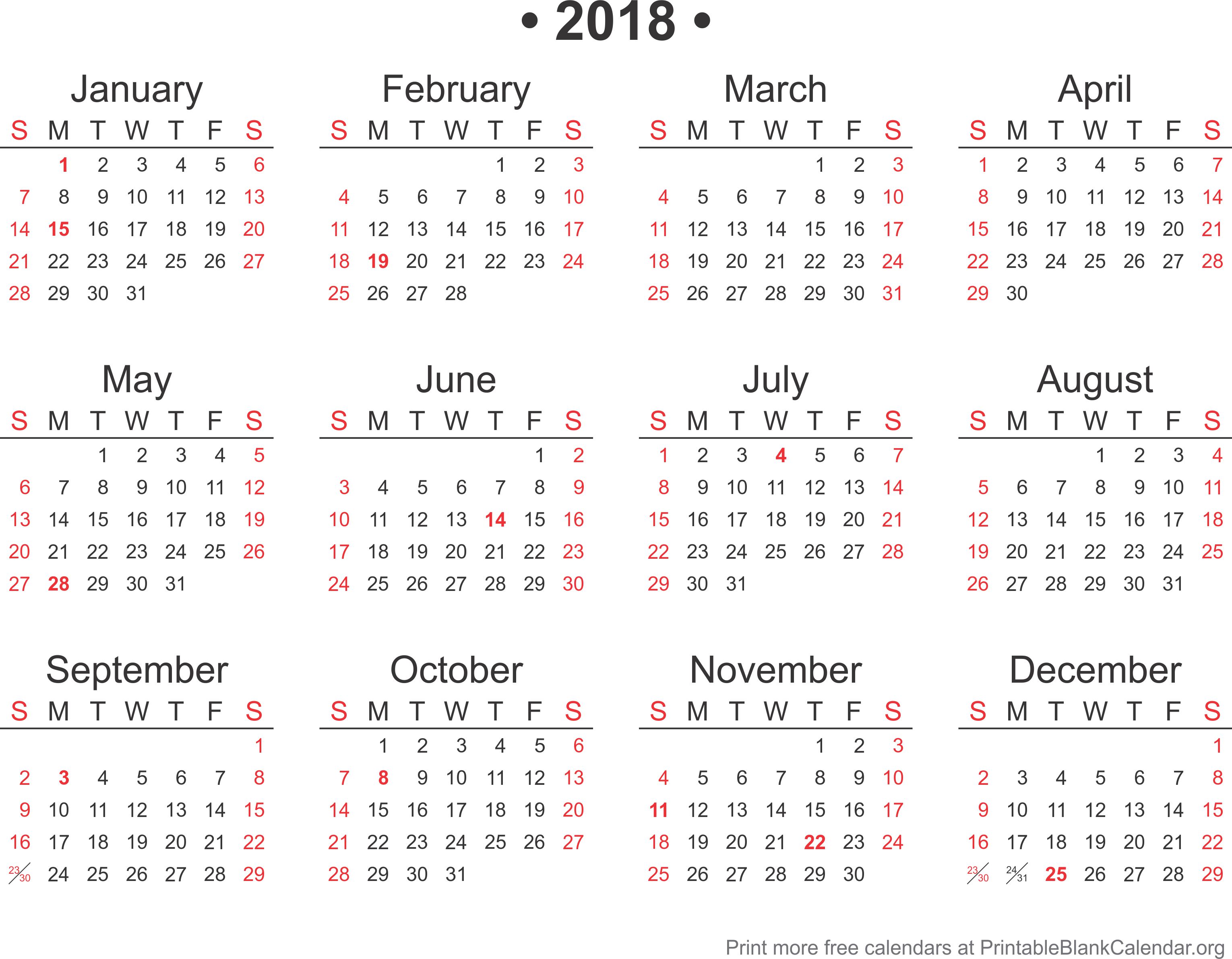 Printable Calendar Of 2018