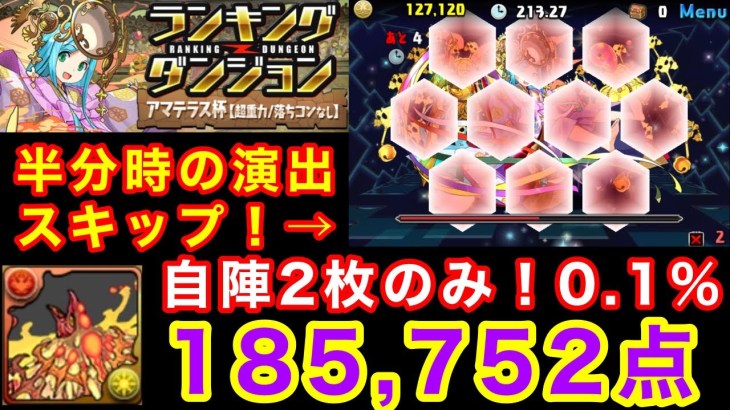 【ランダン】ランキングダンジョン アマテラス杯 185752点 ボスの演出スキップ！【パズドラ】 │ パズドラの人気動画や攻略動画まとめ