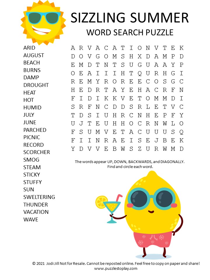 Printable Summer Vacation Word Search Answers Summer Word Search Free