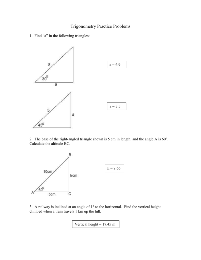 Trigonometric Ratios Worksheets With Answers Worksheets Master Grade