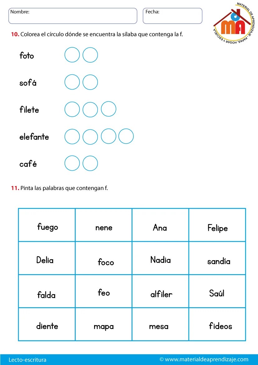 La Letra F Lecto Escritura “material De Aprendizaje” Material De