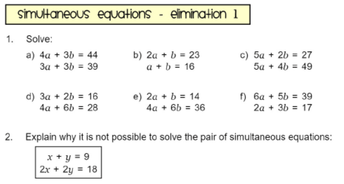 Simultaneous Equations Exercises With Answers Tessshebaylo