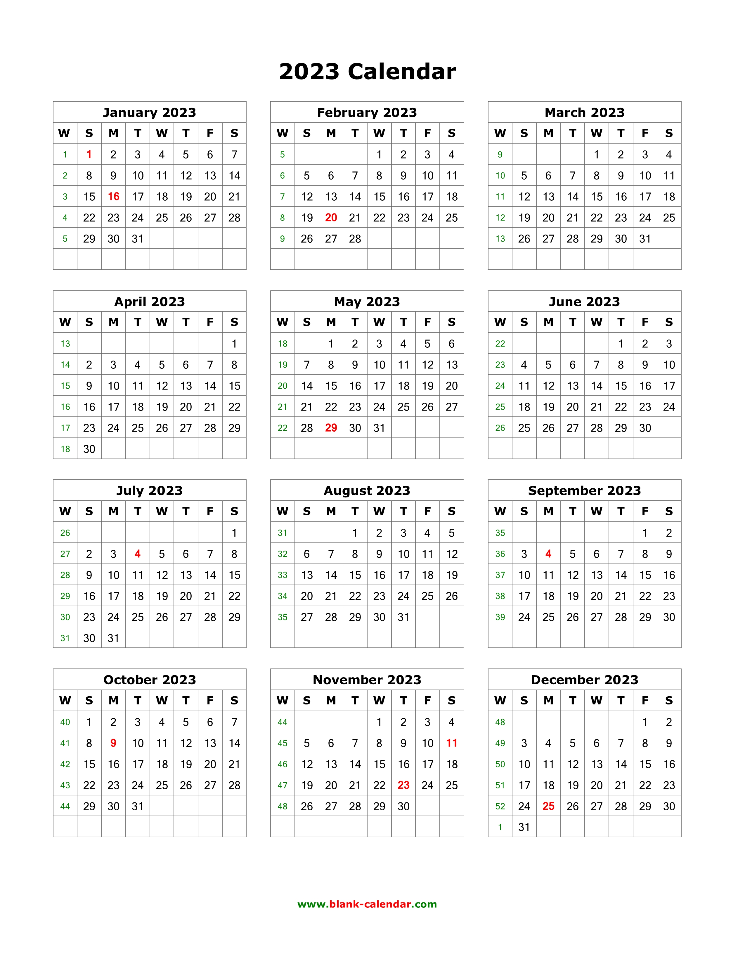 Free Printable Yearly Calendar 2023 One Page Free Printable Download