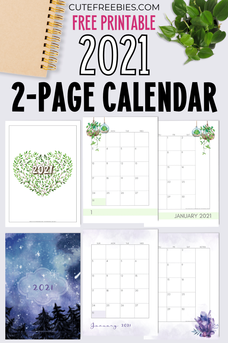 2021 Monthly Calendar Two Page Spread Free Printable Cute Freebies Riset