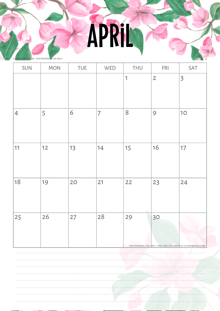 Cute April 2022 Calendar Printable Floral Designs Free Cute Printable