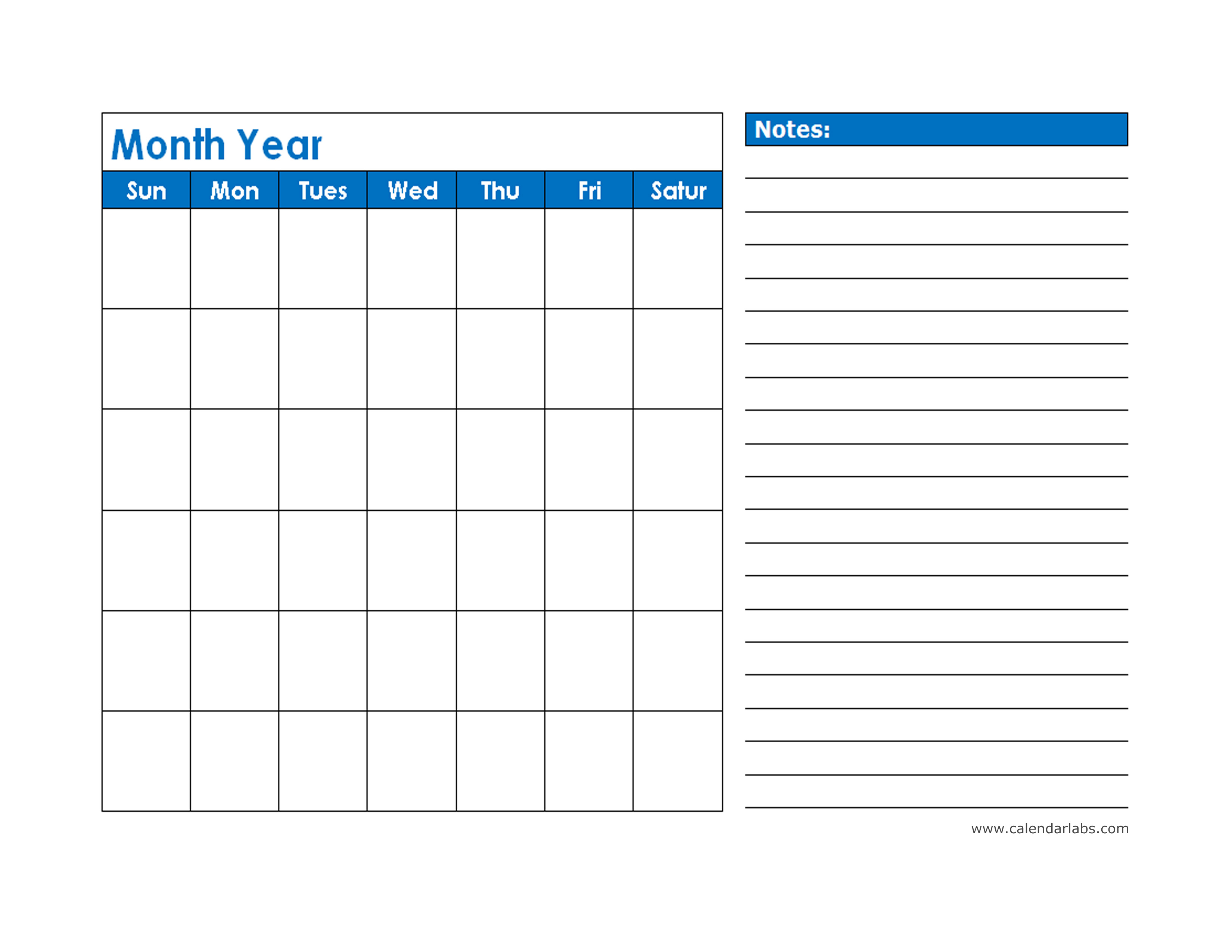 Printable Blank Monthly Calendar With Notes Blank Cal