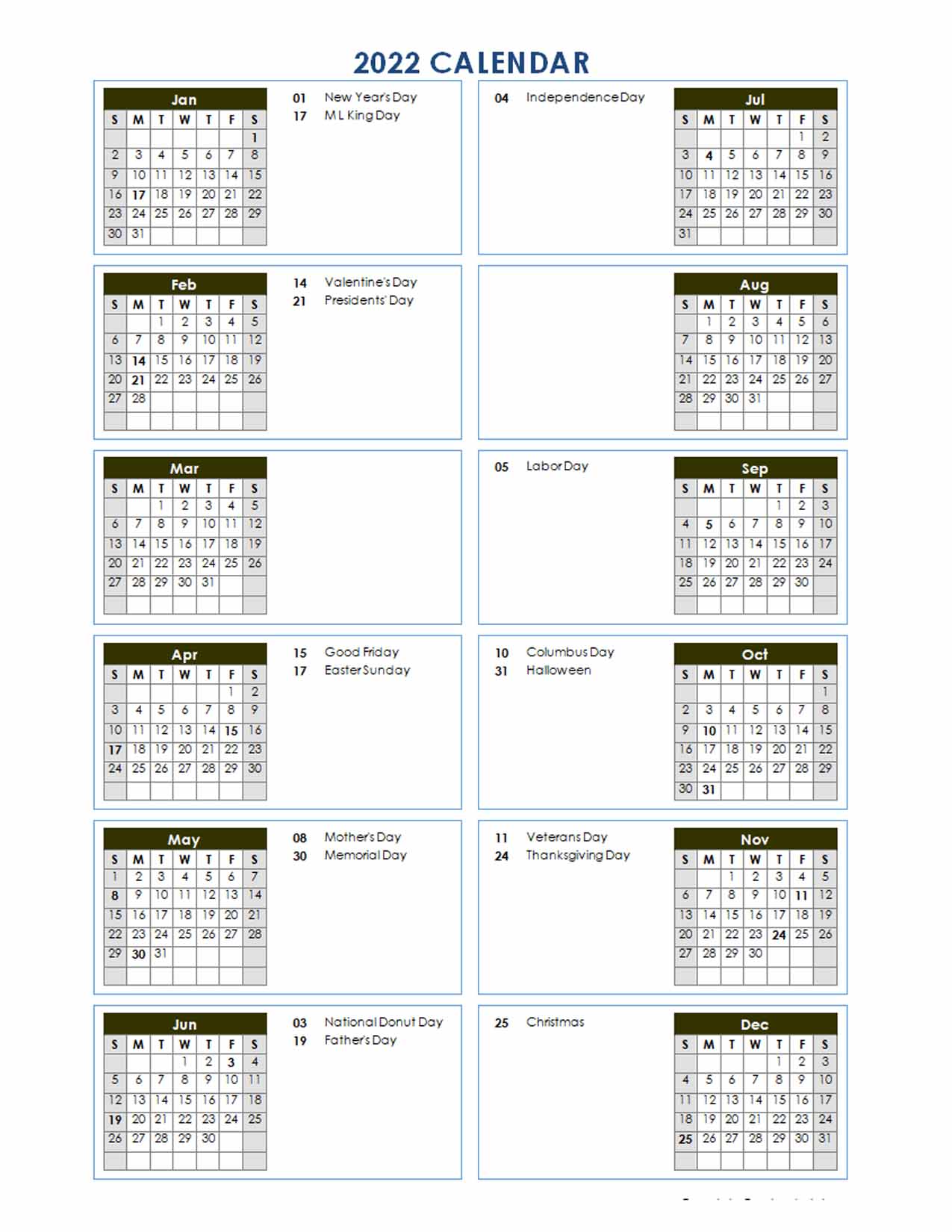 Free Printable At A Glance Calendar 2022 World Of Printables 2022