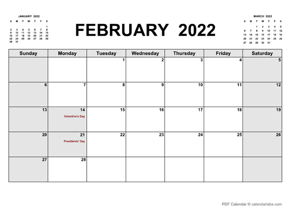 Blank Calendar February 2022 Printable Printable Word Searches