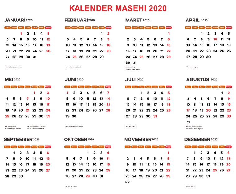 Kalender 2020 Masehi Dan Hijriyah Lengkap Download