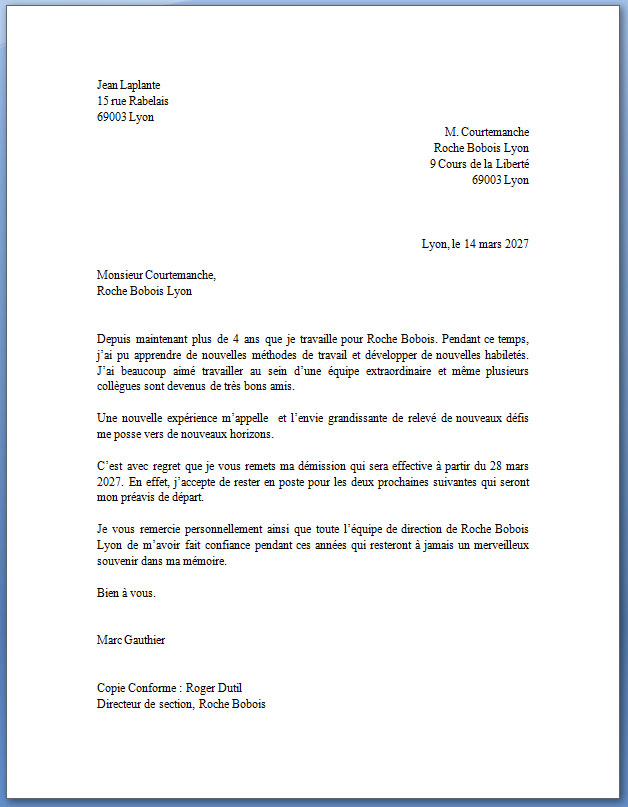 Exemple De Lettre De Démission Complétée Docutexte