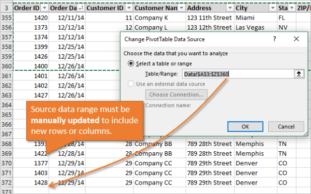 How To Find Data Source For Pivot Table In Excel 2017