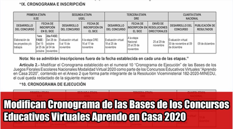 Modifican Cronogramas De Las Bases De Los Concursos Educativos