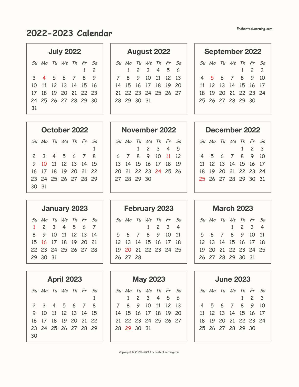 2022 2023 Two Year Calendar Free Printable Word Templates 2022 2023