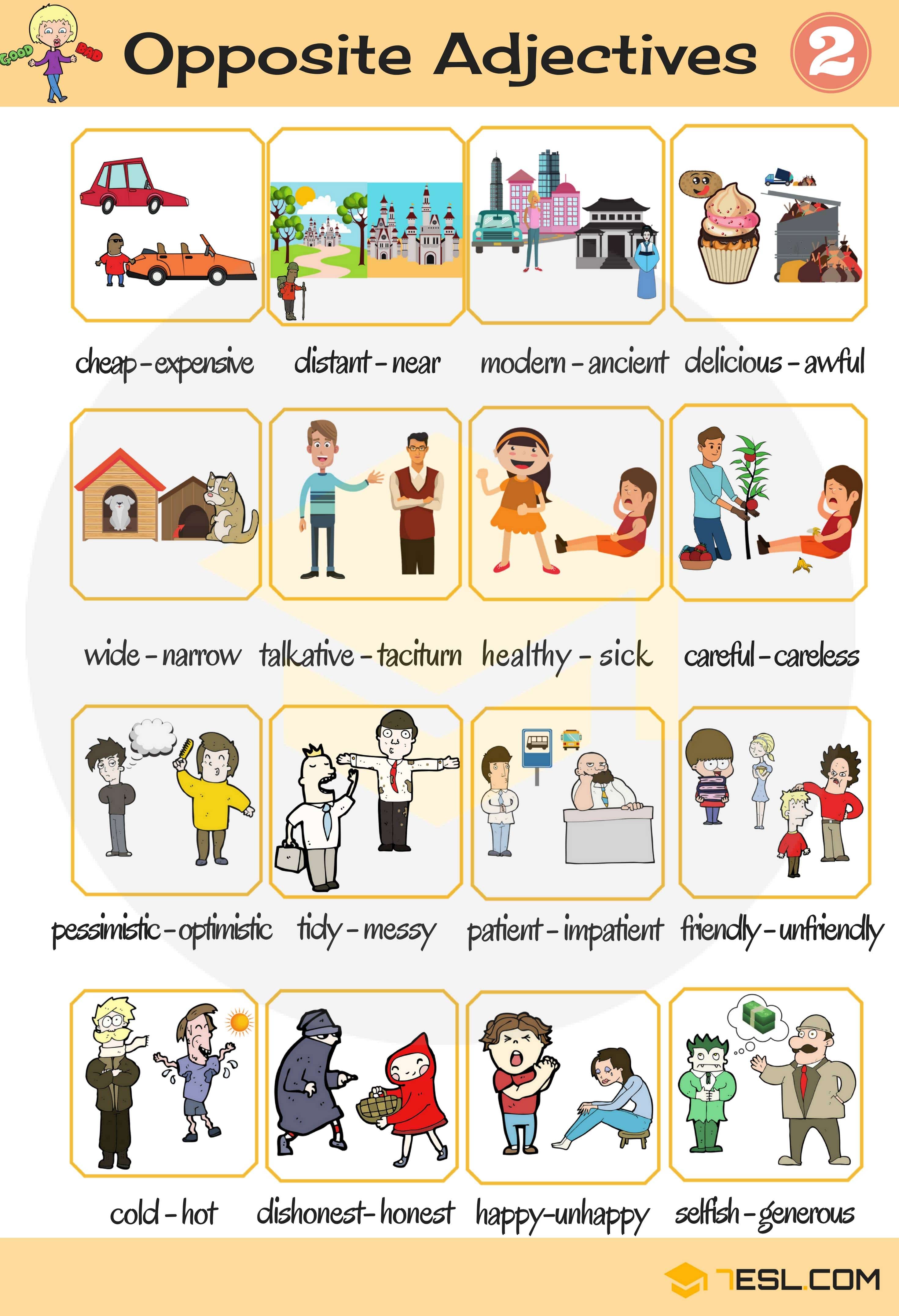 List Of Opposite Adjectives In English Esl Buzz