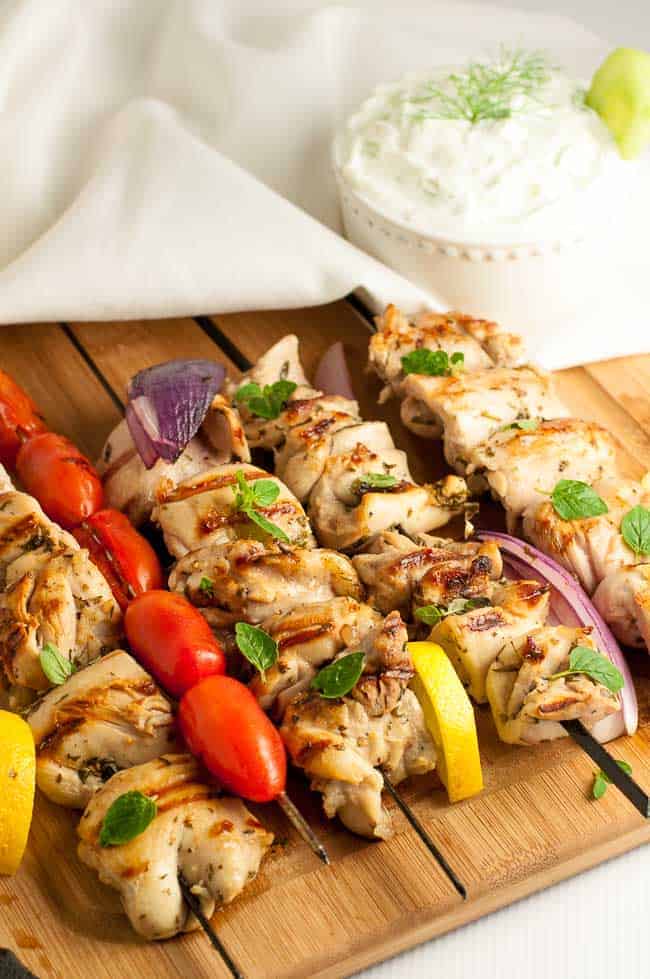 Greek Lemon Chicken Kabobs With Tzatziki Sauce