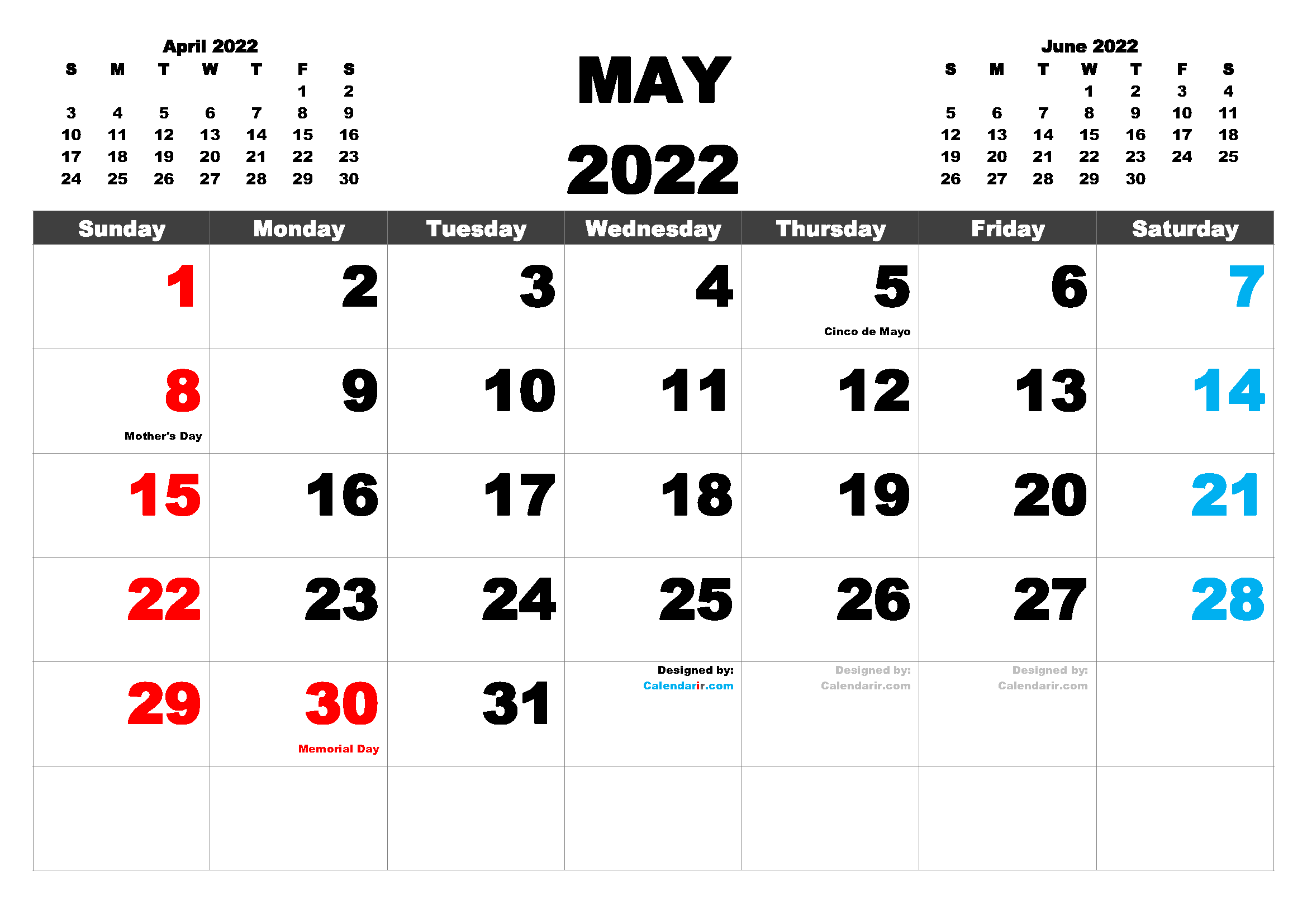 2022 Monthly Calendar With Us Holidays Free Printable Templates Free