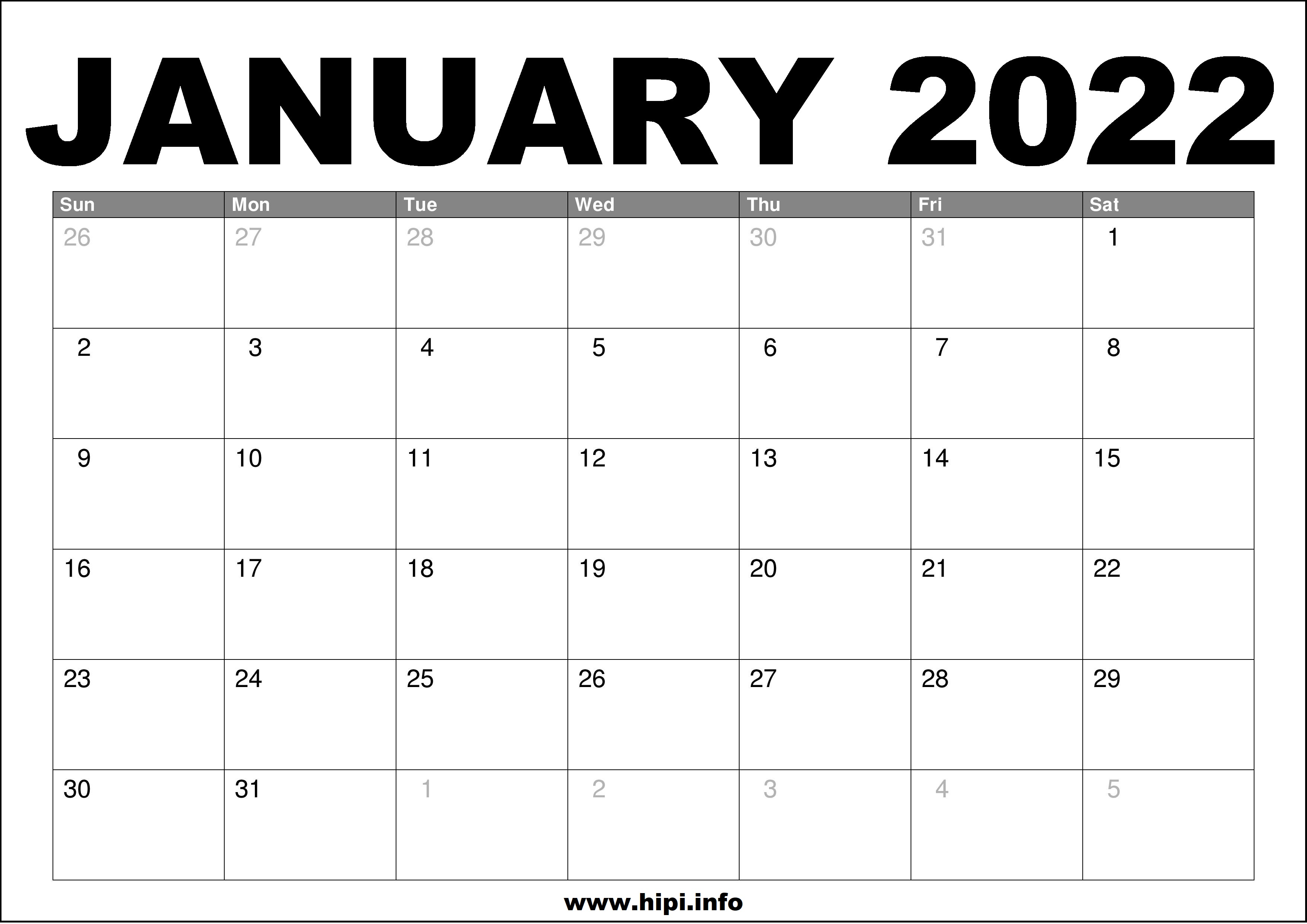 January 2022 Calendar Free Printable Calendar January 2022 Calendar