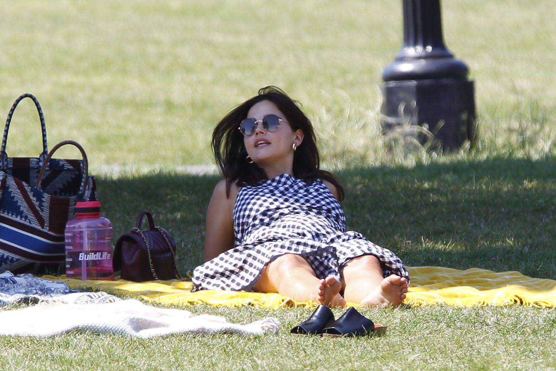 Jenna Coleman Sexy Legs And Upskirt In A Park In London 1 Luvcelebs