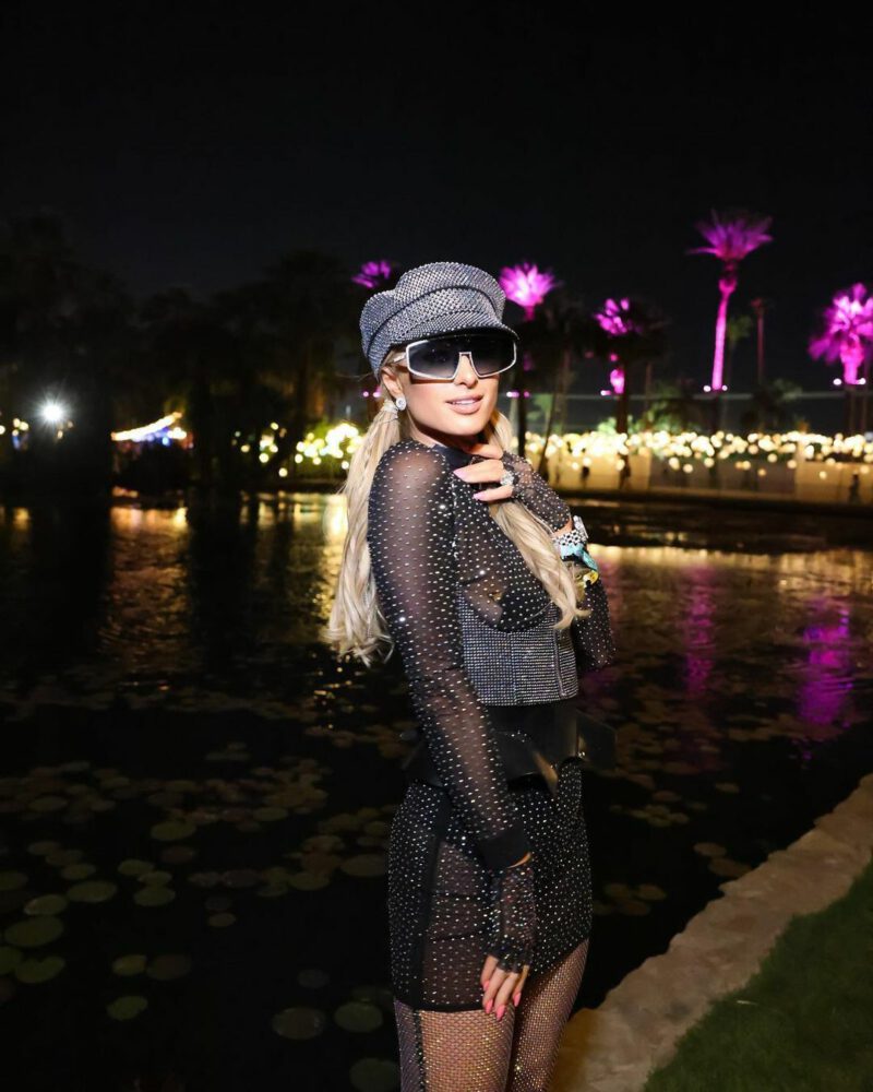 Paris Hilton Braless Boobs And Nipple Pasties At The Coachella Valley