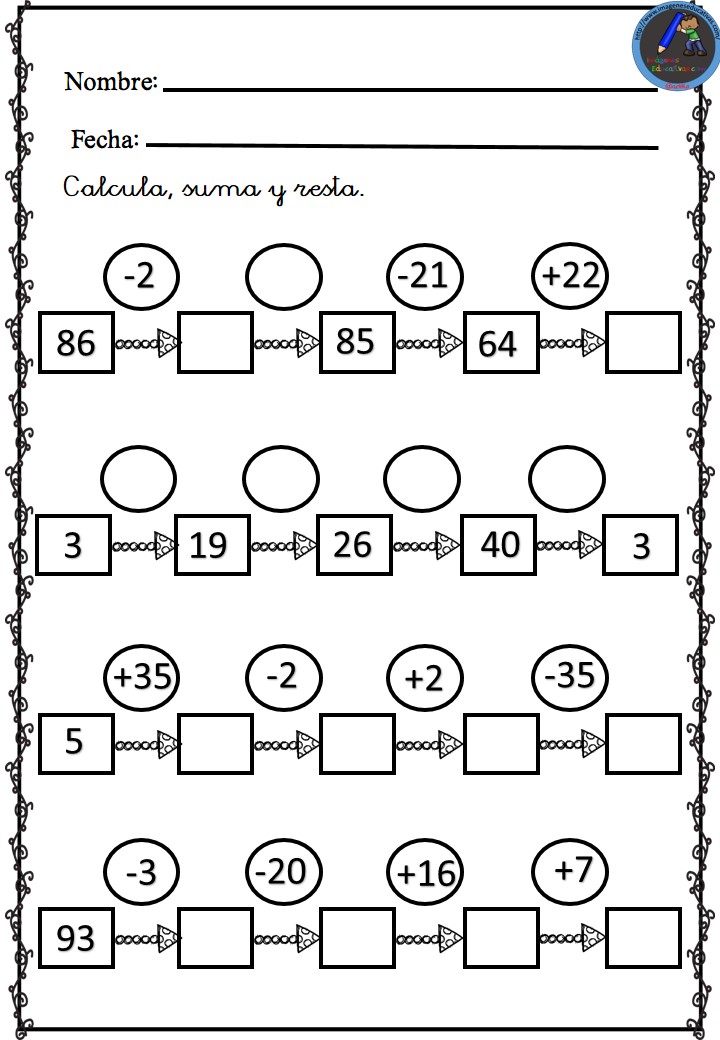 Fichas Cálculo Mental Sumas Y Restas Imagenes Educativas