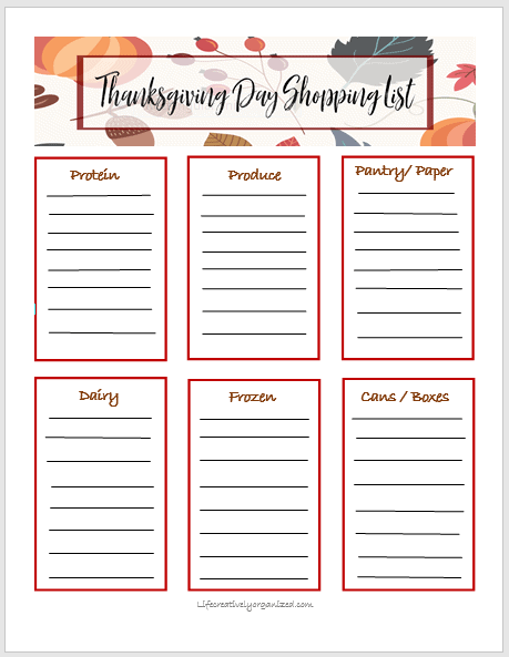 Thanksgiving Shopping List Image Life Creatively Organized