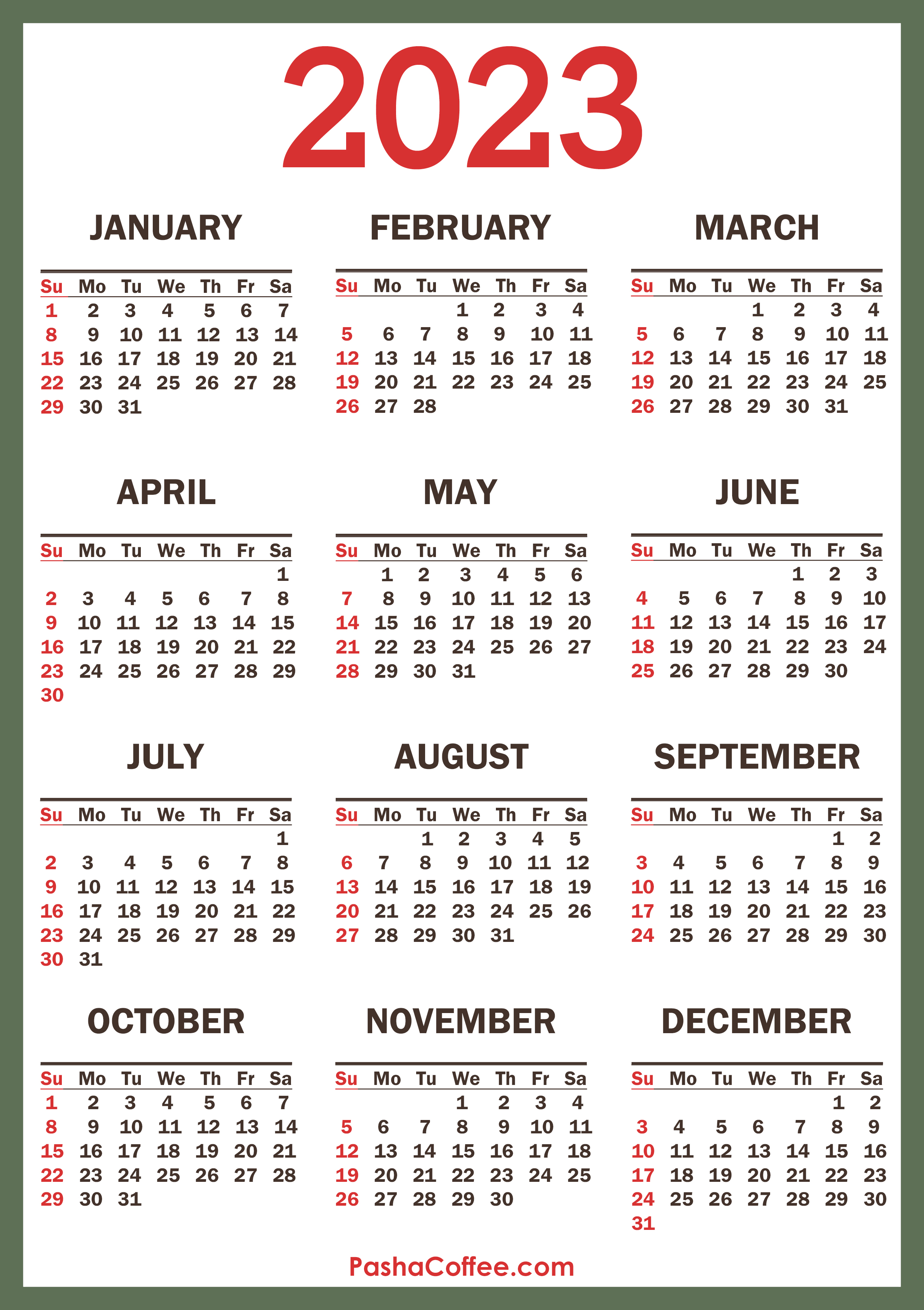 2023 Printable Monthly Calendar Printable 2023 Calendars Pdf Calendar