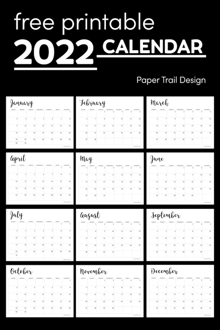 Calendar 2022 Printable One Page Paper Trail Design Free 2022